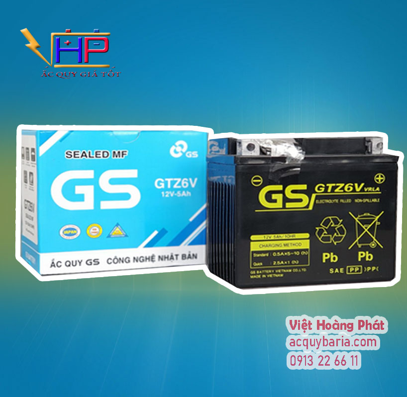Bình ắc quy xe máy GS 12V-5Ah (MF GTZ6V) - Ắc Quy Việt Hoàng Phát